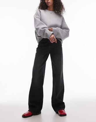 Topshop Jean large &agrave; taille mi-haute - Noir d&eacute;lav&eacute;