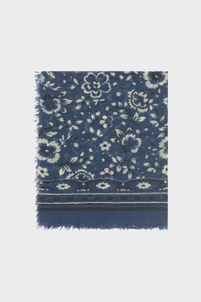 Gerard Darel Echarpe &agrave; fleurs en laine et modal - ROSALYN - Indigo
