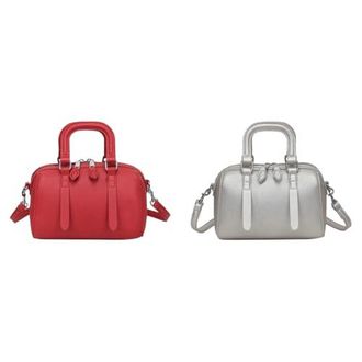Generic Sac &agrave; bandouli&egrave;re en cuir synth&eacute;tique pour femme, sac &agrave; main polyvalent pour le travail, le shopping, les voyages, lautomne, Rouge + argent&eacute;, 16.14x9.