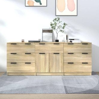 vidaXL 3-tlg. Sideboard Sonoma Eiche-Optik Holzwerkstoff - Vidaxl