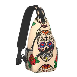 AOOEDM Herren- und Damen-Schulter-Brust-Sling-Taschen Sugar Skulls-Rucksäcke für Reisen im Freien, Laufen, modische, lässige Crossbody-Taschen