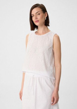 Comma Blusentop Bluse &Auml;rmelloses Top mit Lochstickerei