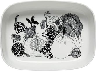 Marimekko Oiva Siirtolapuutarha Servierschale, 20,5 x 28 cm, wei&szlig;/schwarz