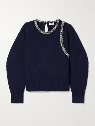 SIMKHAI Pull En Laine M&eacute;lang&eacute;e &Agrave; D&eacute;coupes Et &Agrave; Cristaux Monroe - Bleu