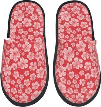 Generic Fleur DHibiscus Rouge Homme Femme Chaussons Doux Slippers Peluche Pantoufles Pour Int&eacute;rieur Hiver Maison L