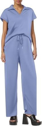 Generic 2026 Ensemble deux pi&egrave;ces pour femme haut maille manches courtes et pantalon large avec cordon de serrage confortable &eacute;l&eacute;gant