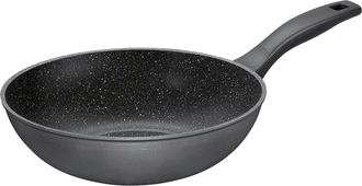 STONELINE Wok 30 cm, auch für öl- und fettfreies Braten, Wok Pfanne antihaft beschichtet mit echten Steinpartikeln, Wok Induktion und backofengeeignet
