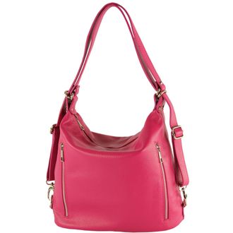 modamoda.de T249 Damen Rucksack Schultertasche 2 in 1 aus Leder handmade in Italy, Farbe:Pink
