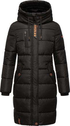 Marikoo Damen Wintermantel Warmer Steppmantel lang mit Brusttasche und Verstellbarer Kapuze Yuikoo Black Gr. XXL