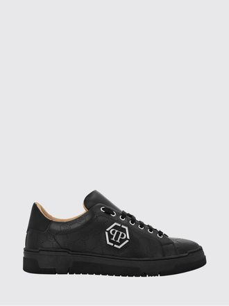 Philipp Plein Niedrige Leder-Sneaker mit Strass-Hexagon-Logo