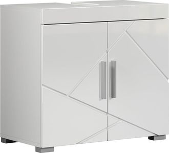 Trendteam Amanda - Waschbeckenunterschrank - Wei&szlig;/Wei&szlig; Hochglanz - Unterschrank f&uuml;r das Badezimmer mit 2 T&uuml;ren und 1 Einlegeboden - (BxHxT) 60 x 56 x 34 cm - Mo