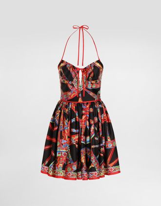Dolce & Gabbana Kleid Aus Seidentwill Mit Carretto-print - Frau Kleider Mehrfarbig 36