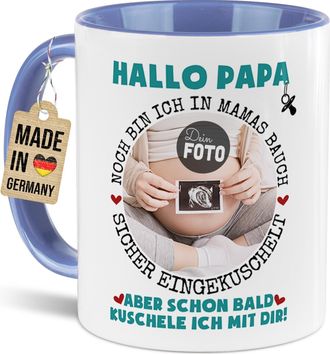 Tassendruck Baby-News Tasse mit Foto selbst gestalten - Hallo Papa - Personalisiertes Geschenk zur Schwangerschaft f&uuml;r werdenden Vater - Keramiktasse, 300 ml, Inn