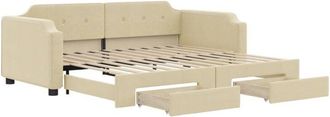 vidaXL Tagesbett Ausziehbar mit Schubladen Creme 100x200 cm Stoff Vidaxl