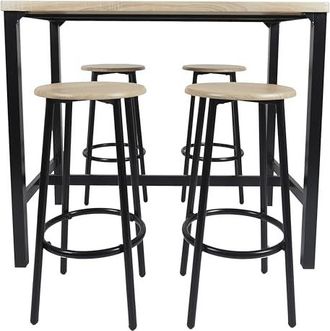 The Home Deco Factory Stehtisch und 4 Hocker Loka, Braun/Schwarz, 100x86x60