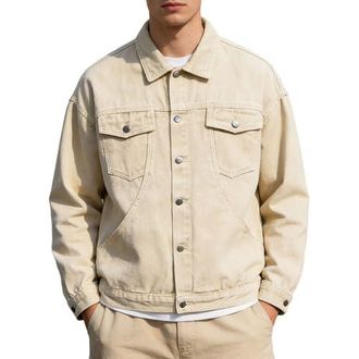 Generic Veste en jean surdimensionn&eacute;e pour homme - Coupe d&eacute;contract&eacute;e - Style d&eacute;contract&eacute; - Style d&eacute;contract&eacute; - Pour le printemps et lautomne, kaki, 3XL