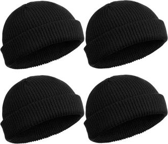 Satinior 4 Pièces Bonnet de Trawler Watch Cap Chapeau de Crâne à Revers Bonnet de Pêcheur Unisexe (Noir)