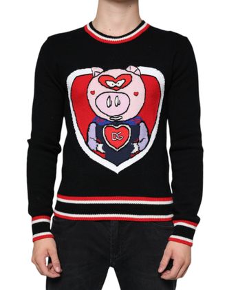 Dolce & Gabbana Mens Cashmere Pig Of The Year Sweater Black Virgin Wool