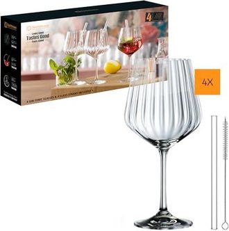 Spiegelau Nachtmann Spiegelau 103143 Tastes Good Lot de 9 verres à gin Tonic (637 ml), 4 pailles en verre, 1 brosse de nettoyage, transparents