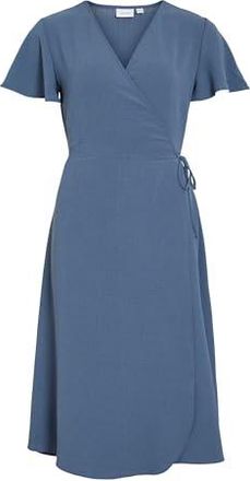 Vila Vila Vilovie S/S Wrap Midi Dress-Noos, Bleu foncé, 40 Femmes