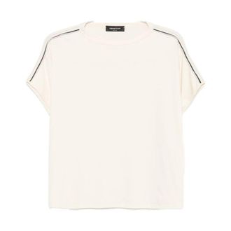 Fabiana Filippi Gestreiftes Detail Rundhals-T-Shirt - - Tops - Damen - Wei&szlig; - S