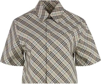 Burberry Chemise &agrave; carreaux manches courtes - Femme - Blouses et Chemises - Gris - Taille: 32 FR
