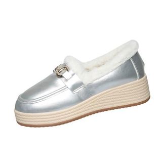 Generic Mocassins en polaire pour femme - &Eacute;l&eacute;gantes - Couleur unie - Similicuir - Semelle &eacute;paisse - Chaudes et confortables - Chaussures dhiver &agrave; enfiler pour