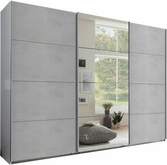 Inside75 Inside75 - Armoire de rangement 3 portes coulissantes edwig 270 cm gris b&eacute;ton / miroir