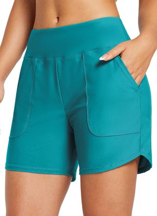 Baleaf Frauen 5 Badebrett Shorts Bottoms Bauchkontrolle Modernste Badeanzüge Badeanzug Strand Trunks mit Taschen Blau L