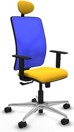 Piqueras y Crespo B&uuml;rostuhl mit 1D-Armlehnen, h&ouml;henverstellbarer Lendenwirbelst&uuml;tze und festem Kopfteil, ausgestattet mit 3 Positionen und Schneidschaum, Blau/Gelb