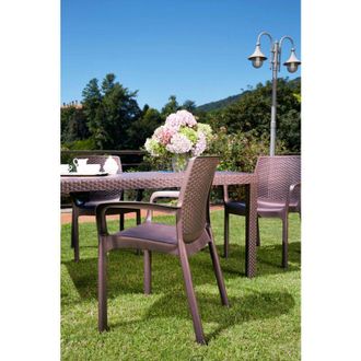Dmora Chaise dextérieur Torino, Siège de jardin, Chaise pour table à manger, Fauteuil dextérieur effet rotin, 100% Made in Italy, Cm 54x60h82, Marron