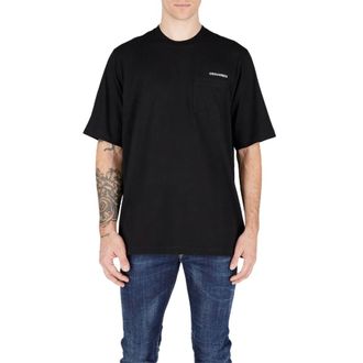 Dsquared2 Homme, Tops, Noir, Taille: L T-shirt Oversize Noir en Coton avec Imprimé Hôtel