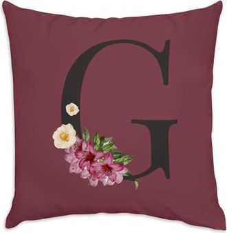 Fabulous Kissen aus Samt, rot, G Gabrielle Gisèle Buchstabe, Alphabet, Vornamen, Blumen, 40 x 40 cm, samtige Haptik, Bezug und Kissen enthalten