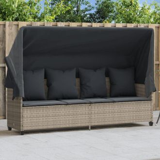 vidaXL Vidaxl - Chaise longue avec auvent et coussins gris clair r&eacute;sine tress&eacute;e