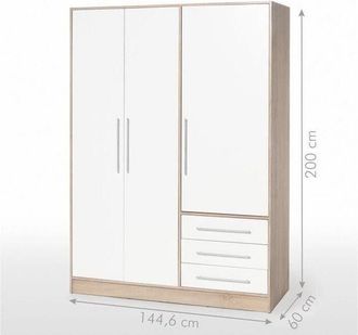 Les Tendances Les Tendances - jupiter Armoire de chambre style contemporain en bois agglomere chene et blanc - l 144,6 cm