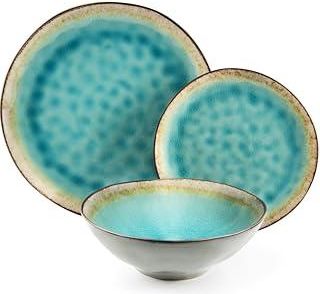 Excelsa Maldives Service Assiettes 12 Pi&egrave;ces, Stoneware, Glazing R&eacute;actif, 4 Personnes