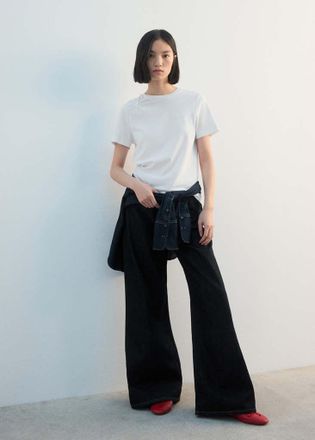 Mango T-shirt coton d&eacute;tail fronc&eacute; blanc - Femme - XS - MANGO