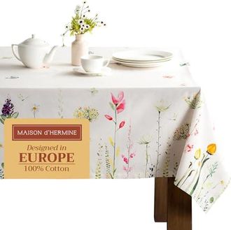 Maison d'Hermine Maison dHermine &laquo;Botanical Fresh&raquo; Nappe 100 % coton, pour cuisine, d&icirc;ner, table, d&eacute;coration de f&ecirc;te, mariage, printemps/&eacute;t&eacute; (rectangulaire, 160 x 220 