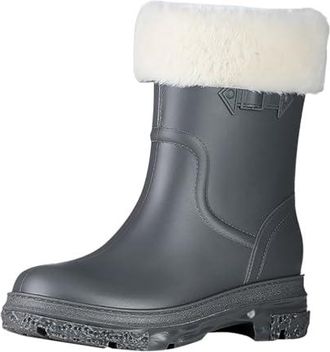 Generic Bottes en caoutchouc pour femme - Chaudes - Doubl&eacute;es - Bottes de pluie imperm&eacute;ables - Chaussures de pluie tendance antid&eacute;rapantes - Chaussures de jard