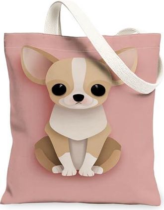 Generic Sac fourre-tout en toile motif chien mignon dessin anim&eacute;, sacs d&eacute;picerie r&eacute;utilisables, l&eacute;gers et lavables en toile avec bandouli&egrave;re, p&ecirc;che, 13x15 Inc