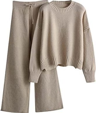 Generic Femme 2 Pcs Pull Ensemble Tricot&eacute; Hiver Sweater Top en Maille Sweatshirt Chaud Chandail Sport Pantalon Jambe Large Hiver Ensemble Sportswear Longues O