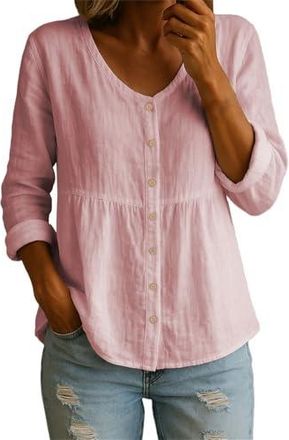 Generic Tunique Femme Longue Haut Habill&eacute; Chemisiers Femmes Tshirt Manches Longues Femme Chemise Rouge Bleu Clair Doree Jean Manche Courte Chemisette Lin Chic