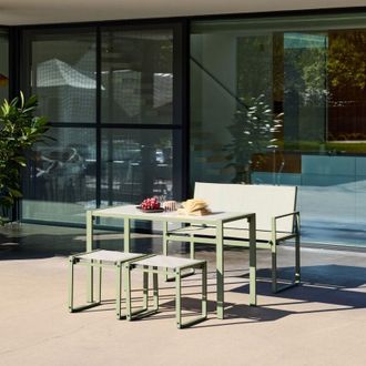 Sweeek Table de jardin encastrable acier et textil&egrave;ne + 4 assises kaki 125cm - Tavena