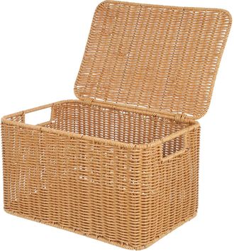 Valiclud Woven Storage Basket Mit Deckel Multifunktionale Aufbewahrungskiste F&uuml;r Kleidung Und Spielzeug Geflochtener Korb Mit Metallrahmen Gro&szlig;e Kapazit&auml;t F&uuml;r 