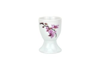 Van Well Eierbecher Kyoto, rund &Oslash; 50 mm, H 70 mm, Eierst&auml;nder hoch, Egg Cup, wei&szlig;es Porzellan-Geschirr, Blumen-Dekor Orchidee, rosa-rot, pink, Gastro