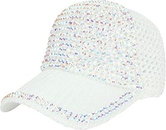 Generic Casquette de baseball en maille pour femme et homme clout&eacute;e r&eacute;glable - Chapeau de soleil respirant pour homme, blanc, Taille unique