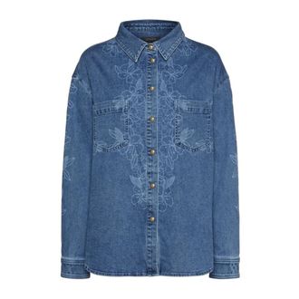 Elena Miro Floral Denim Shirt - - Blouses & Shirts - Damen - Blau - XL