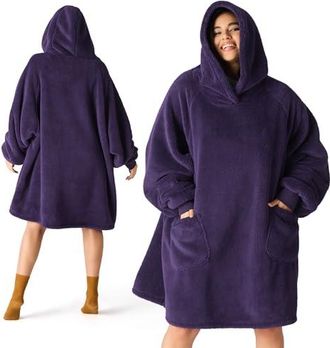 Bedsure Plaid &Agrave; Capuche Manche - Couverture Polaire Femme Homme Poches Portables, Pull Couverture Canap&eacute; TV Hiver 95x85 cm Violet