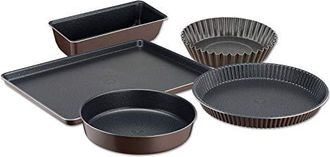 T-fal Perfectbake Set mit 5 Kuchenformen, braun, 30 cm, verpasst, 24 cm, Cake 28 cm, Viertel 26 cm, Backblech, 38 x 28 cm, Antihaft-Kuchenform, Aluminium, 1