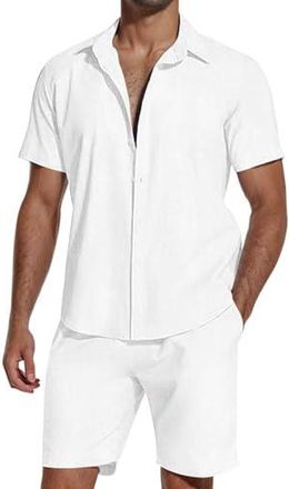 SHEKINI Pyjama 2 pièces en coton pour homme - Manches courtes boutonnées et short léger - Respirant et confortable - Convient pour lété, les loisirs et la pla